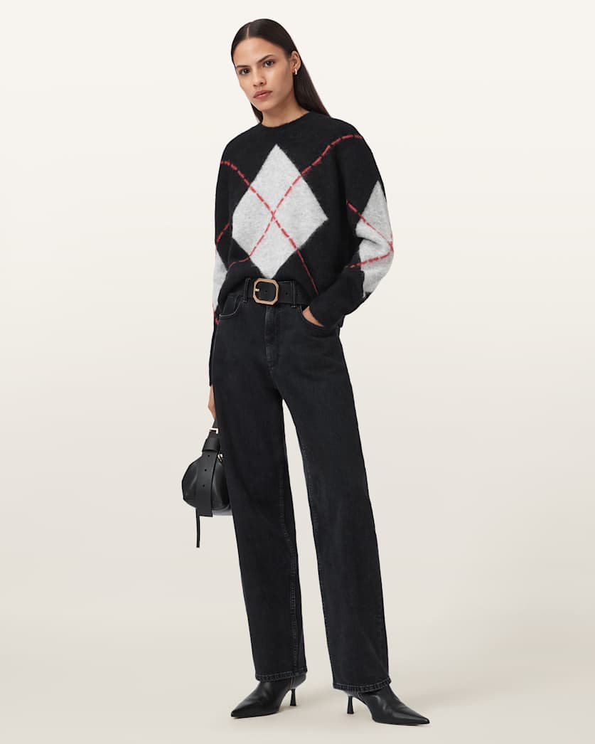 Lou Argyle Wool Sweater Black | ALLSAINTS US